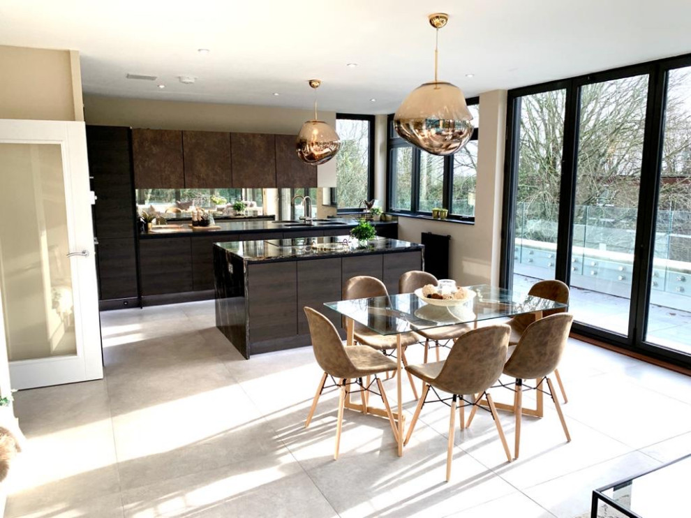 Gladstone Oak true handless kitchen with Cosmic Black Granite worktops ...