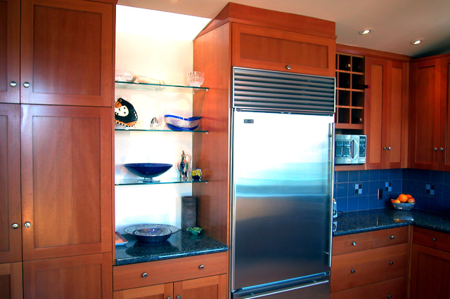 Glass Display Shelves Below Skylight - Contemporary - Kitchen - San ...