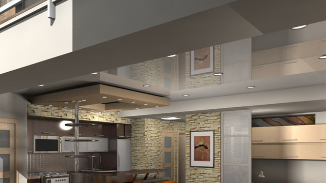 Gloss Stretched Ceiling adds Texture in Modern Kitchen - Moderne ...