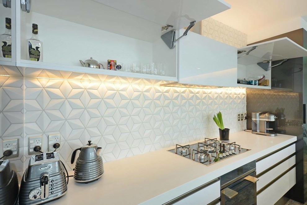 Gloss White Kitchen with Geometric Tiles - Modern - Kitchen ...