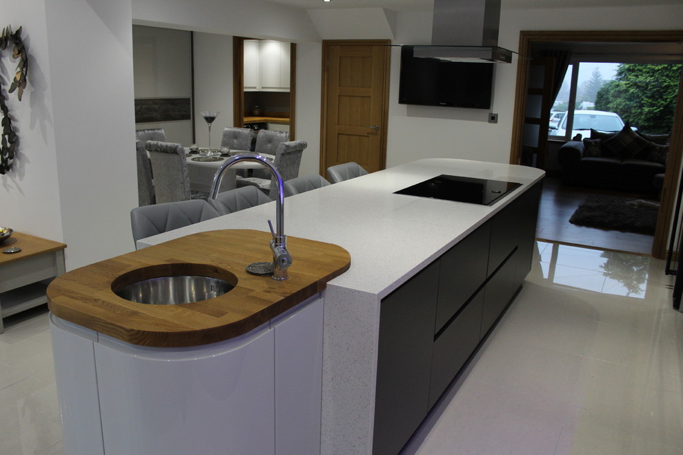 Graphite painted Oak and Gloss Kitchen with Quartz and Solid Oak ...