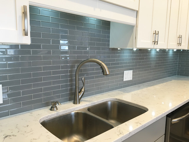 Grey Glass Subway Tile Backsplash
