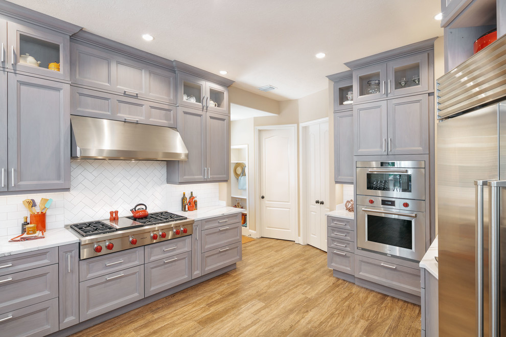 Gray-Stained Walnut Cabinetry Houses Gourmet Appliances - Transitional ...