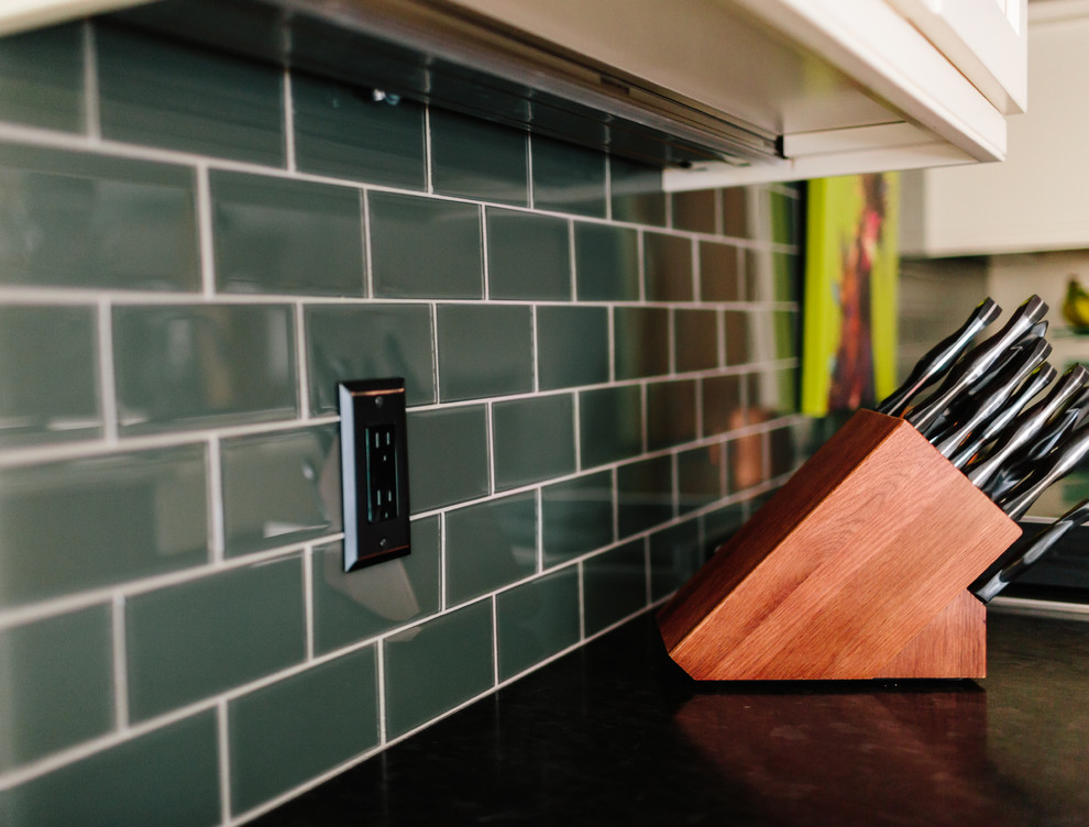 Green Glass Subway Tile Backsplash - Transitional - Kitchen - Other ...
