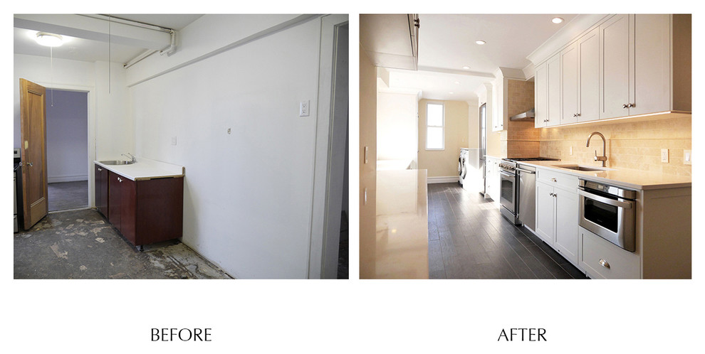 Gut Renovated Galley Kitchen Before & After - Transitional - Kitchen ...