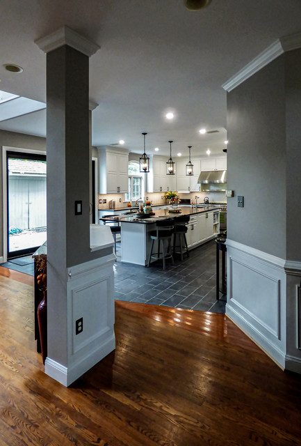 Hallway with Breakfast Bar Partition - Transitional - Kitchen ...