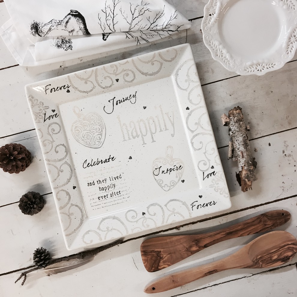 Hand Painted Happily Ever Ceramic Serving Platter - Transitional ...