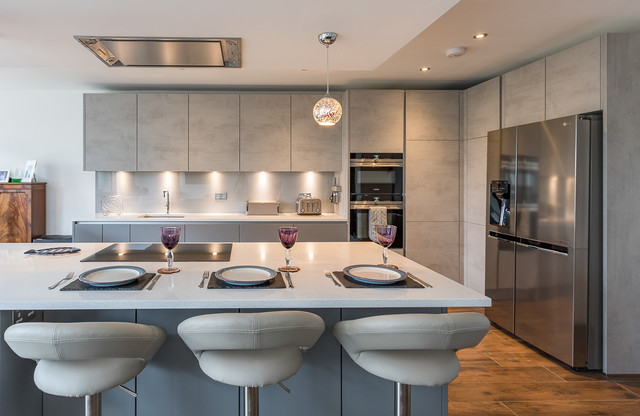 Handleless Concrete Effect Kitchen - Contemporary - Kitchen - Surrey ...