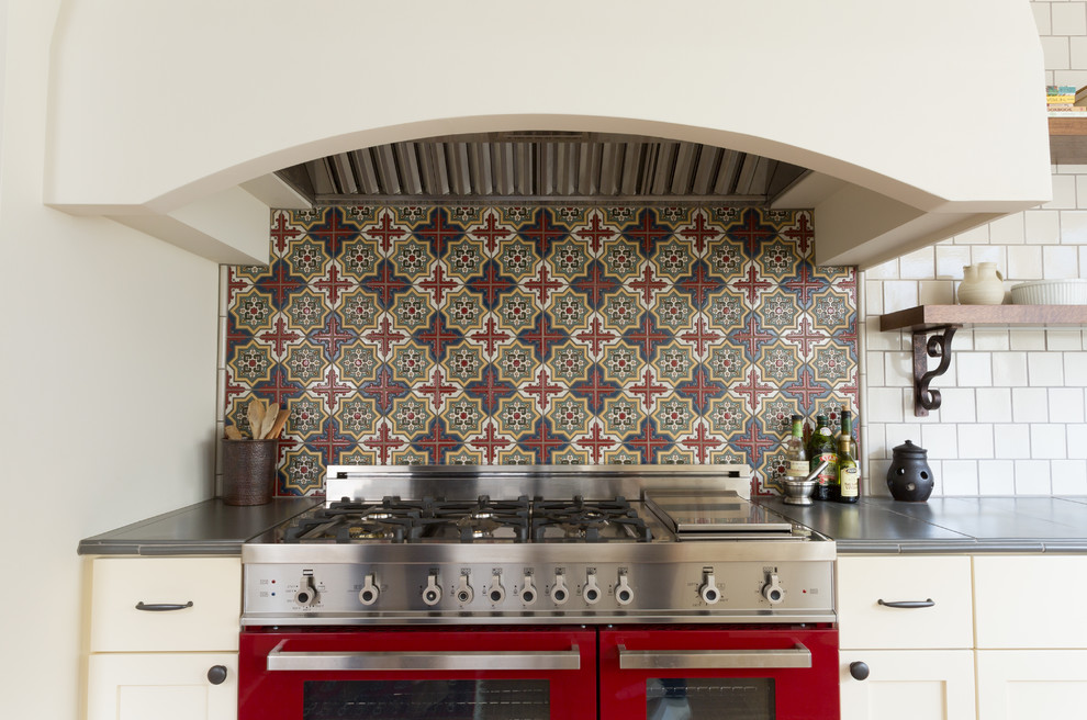 Handpainted tile focal point, shown in Madrid in a custom color way ...