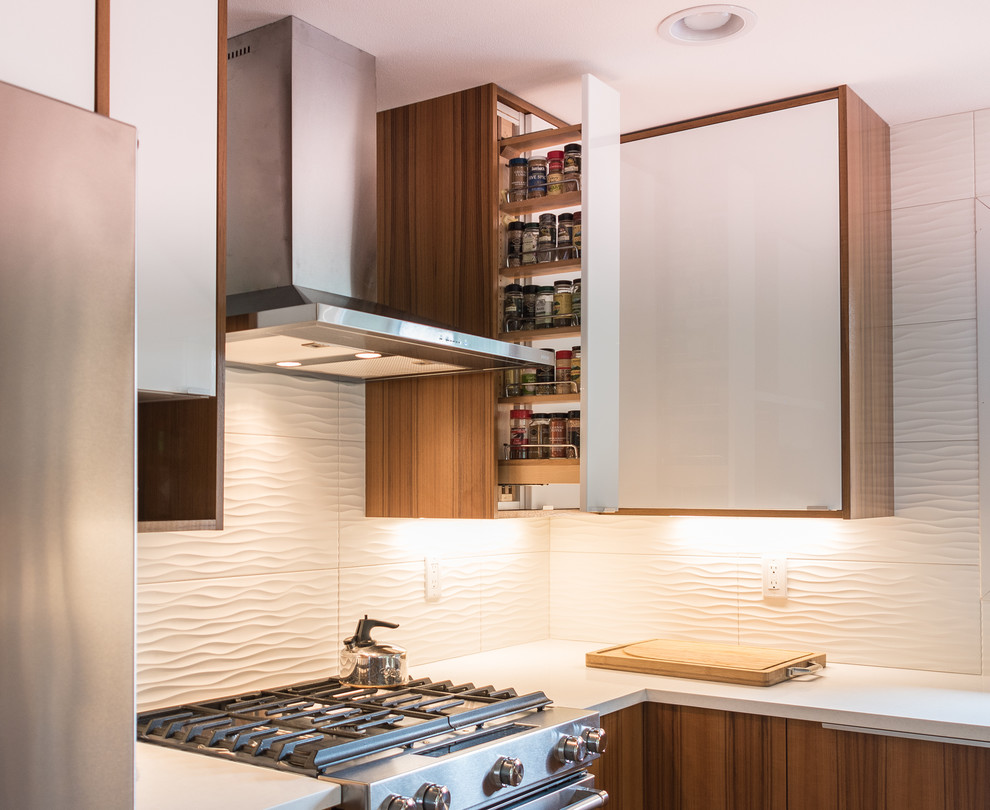 High-Gloss White & Teak IKEA Kitchen - Contemporary - Kitchen - Seattle ...