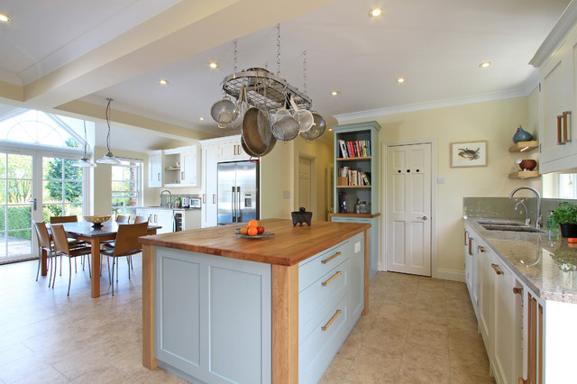 In Frame Shaker Kitchen in Green Blue & Wimborne White - Traditional ...