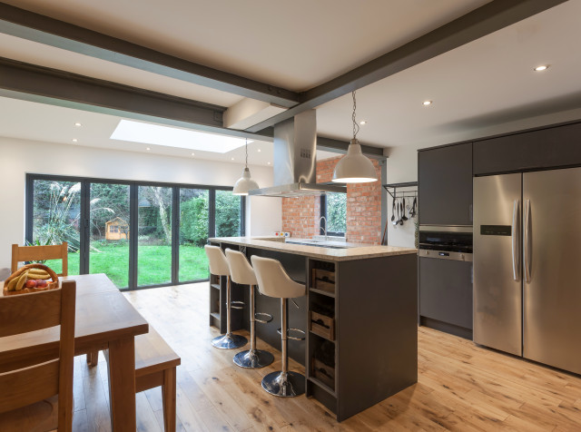 Industrial Kitchen With Exposed Brick & Stainless Steel Features ...
