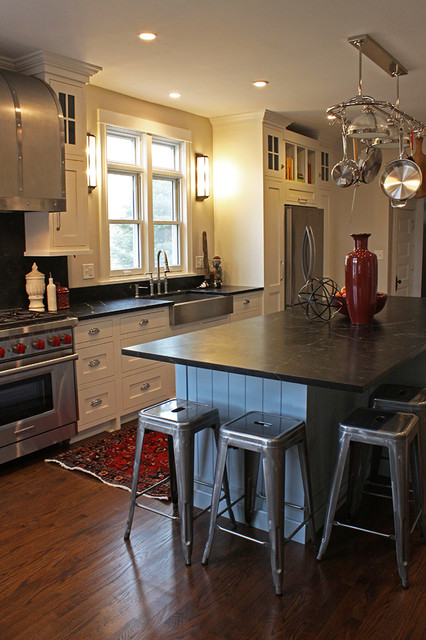 Industrial Red Farmhouse Kitchen in Oak Park - Country - Kitchen ...