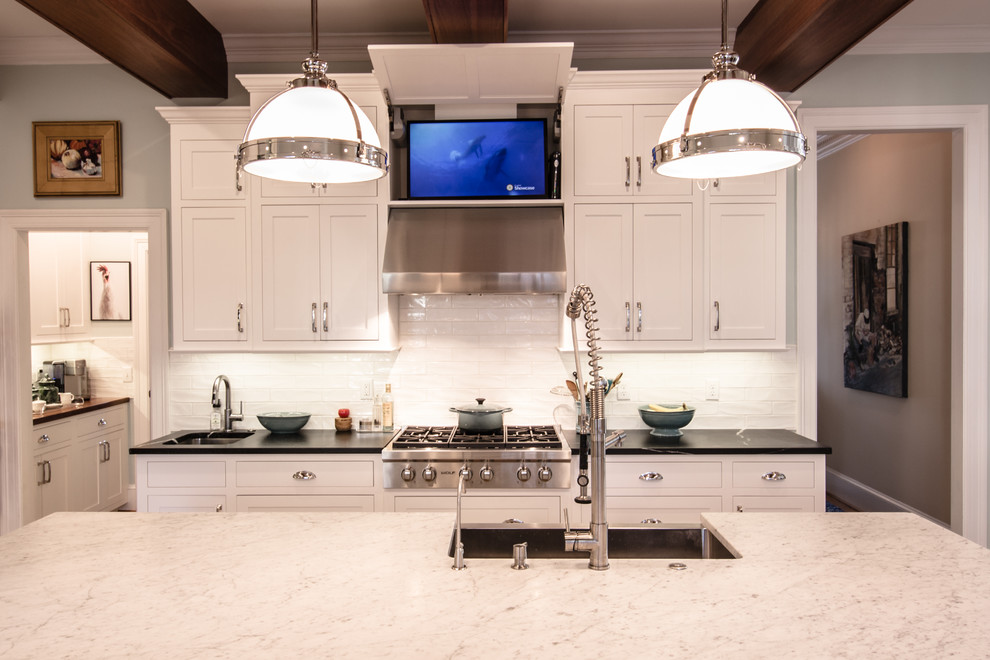 Inset Kitchen with powered remote TV over hood - Kitchen - Wilmington ...