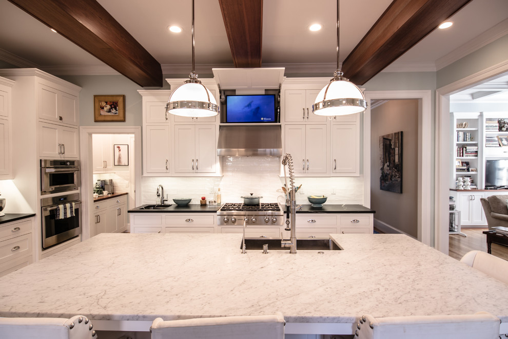 Inset Kitchen with powered remote TV over hood - Kitchen - Wilmington ...