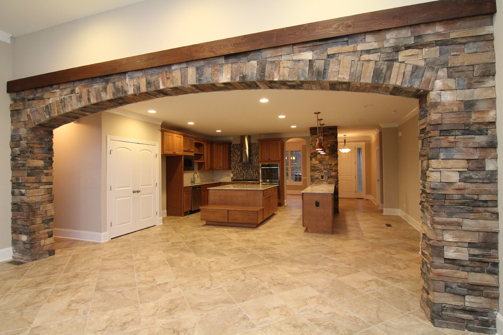 Interior Stone Archway Between Kitchen and Great Room - Transitional ...