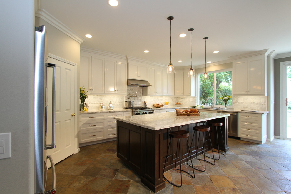 Irvine: White Kitchen with Built-in Desk - Kitchen - Orange County - by ...