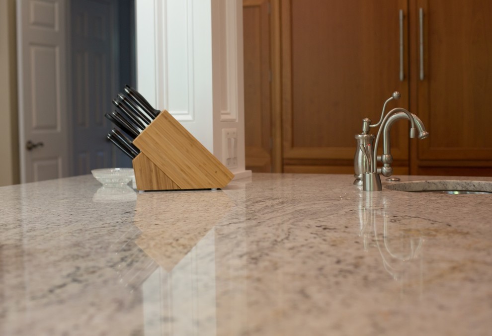 Island modification, columns, Salinas White Granite, Herringbone tile ...