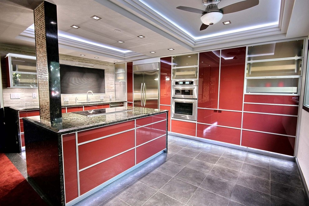 Italian-inspired red glass kitchen - Contemporary - Kitchen - Hawaii ...