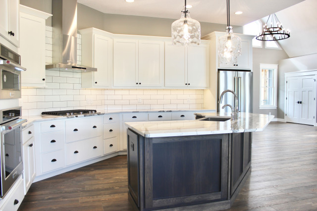 Ivory Painted Cabinet Kitchen with Gray Stained Hickory Island in Rural ...
