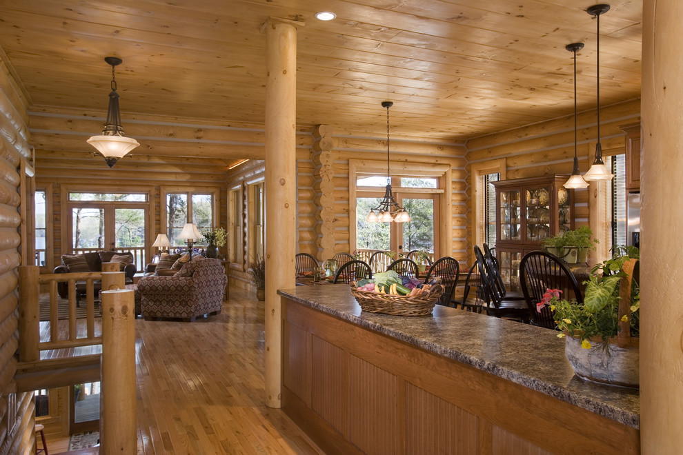 Kitchen and dining in a rustic round log home - Traditional - Kitchen ...