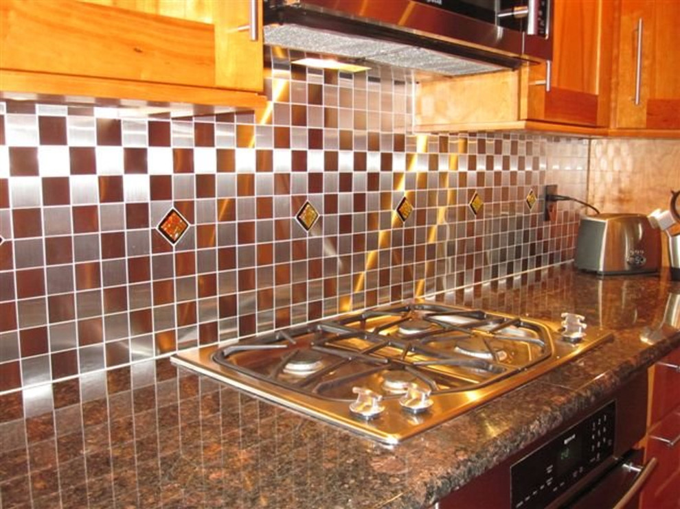 Kitchen backsplash with Uneek Glass Fusions Glass Accent Tile ...
