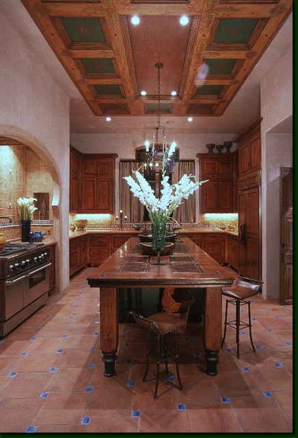 Kitchen Island and Ceiling Treatment - Mediterranean - Kitchen - Austin ...
