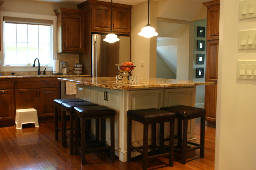 Kitchen island used as an accent and gathering space - Traditional ...