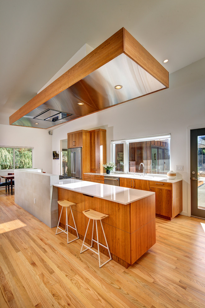 Kitchen Island with Ceiling Mounted Island Canopy - Midcentury ...
