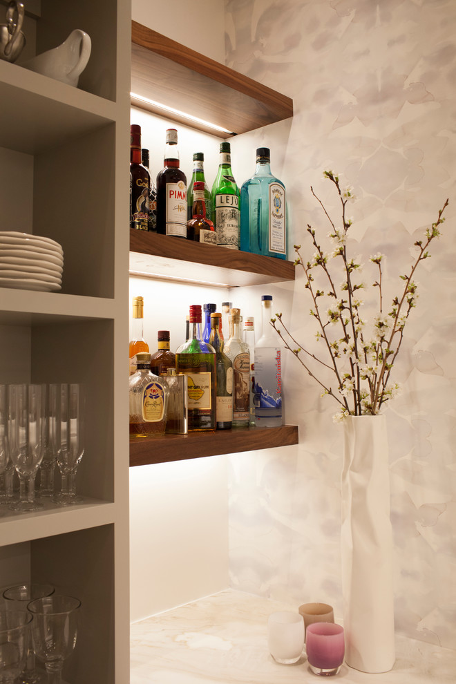 Kitchen Pantry/Wet Bar with Floating Shelves - Transitional - Kitchen ...