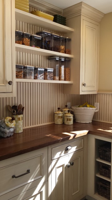 Kitchen Pantry with Bead Board Backsplash - Traditional - Kitchen ...