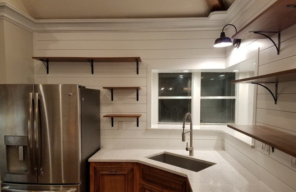Kitchen Ship Lap with Open Pine Shelves - Modern - Kitchen - Houston ...