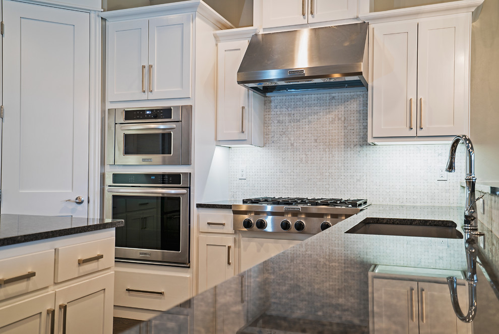 Kitchen with Basket Weave Back splash and Granite Counters - Modern ...