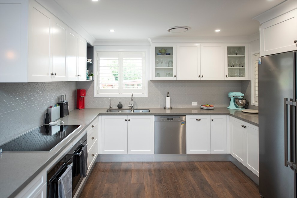 Kitchen with Caesarstone Oyster benchtops - Transitional - Kitchen ...