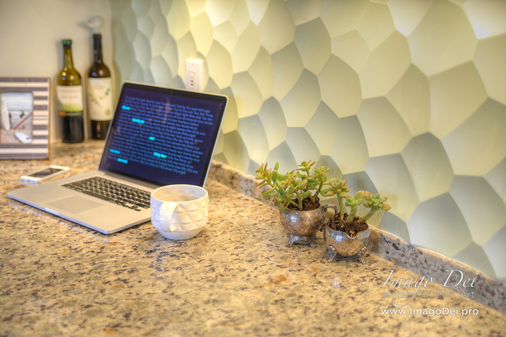 Kitchen with Custom Veneer Plaster & Metallic Backsplash - Transitional ...
