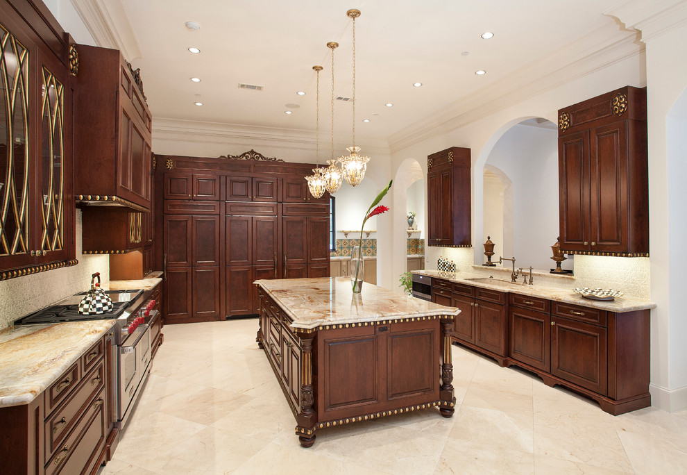 Kitchen with Large Island and Gold Details - Traditional - Kitchen ...