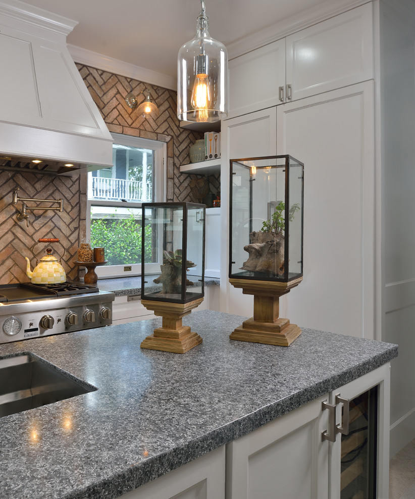 Kitchen with Shaved Metal Counters - Classique Chic - Cuisine - Houston ...