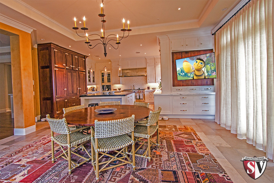 Kitchen with TV on motorized articulating arm - Traditional - Kitchen ...