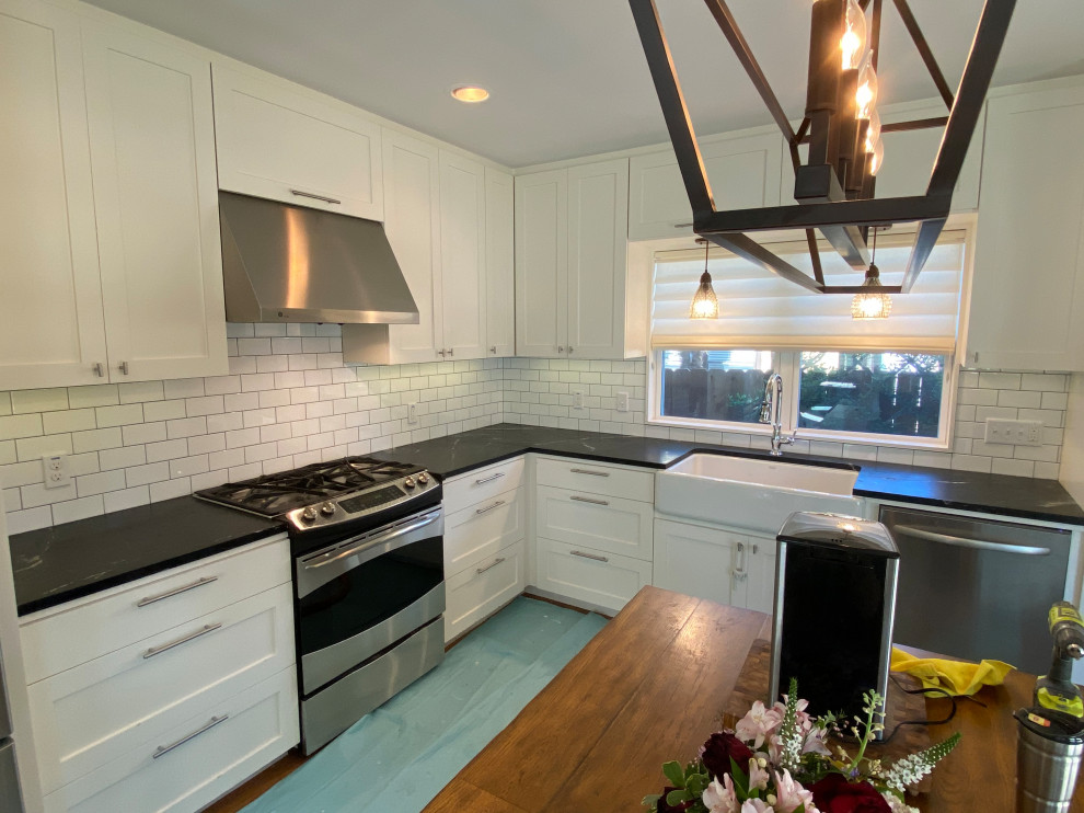 KITHEN BACKSPLASH - 3" x 6" Subway, Dark Gray Grout, Soap Stone ...