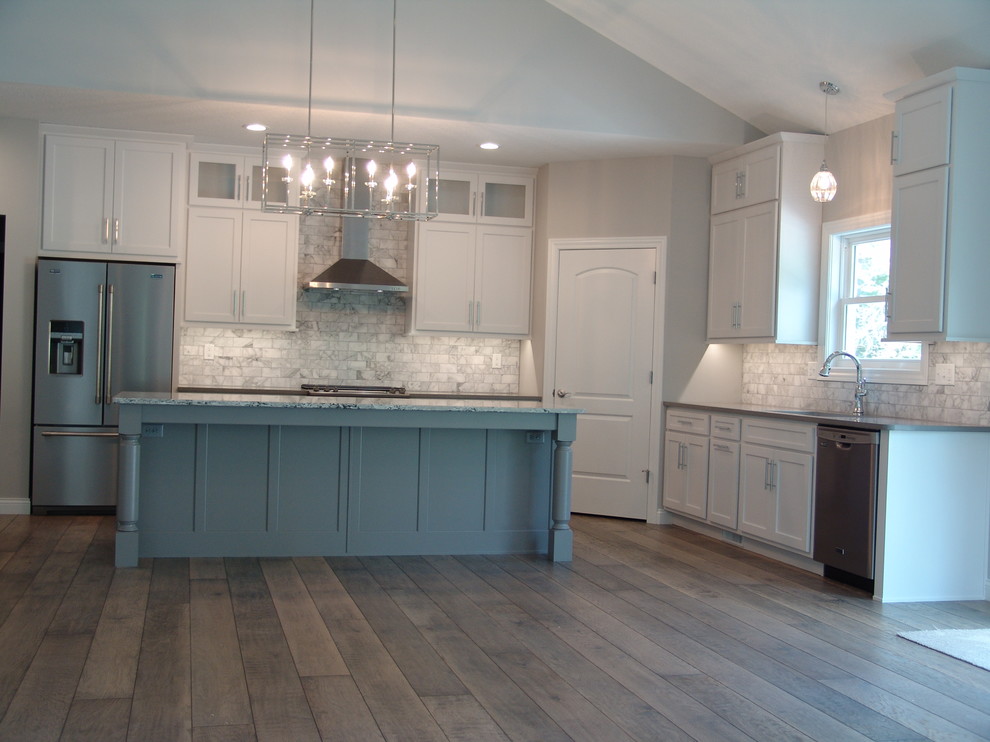 Koch Cabinets Prairie Painted White Maple MSI Fossil Grey Cambria ...