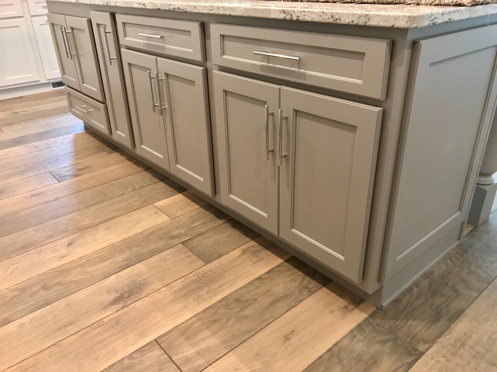 Koch Cabinets Prairie Painted White Maple MSI Fossil Grey Cambria ...