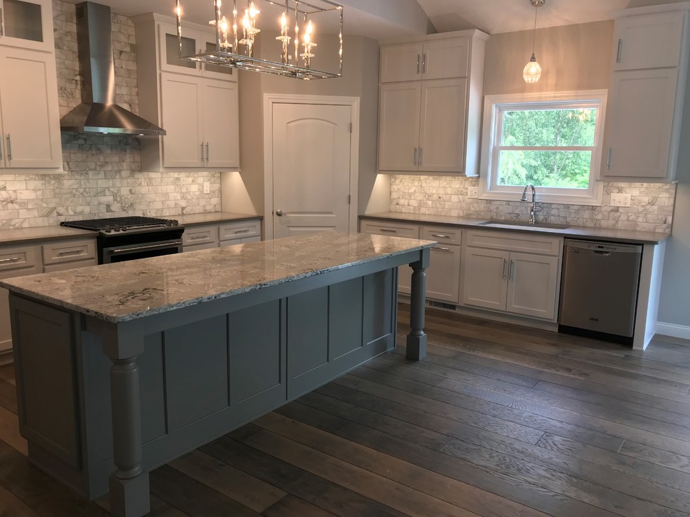 Koch Cabinets Prairie Painted White Maple MSI Fossil Grey Cambria ...