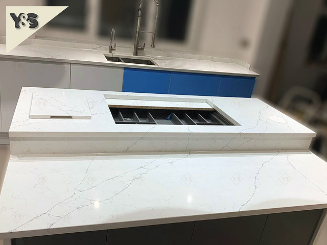 L-shape Alaska Bianca Quartz Kitchen worktop - Modern - Kitchen ...