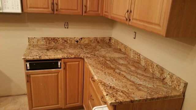 L-Shape Granite Kitchen Countertop w/ Backsplash - Traditional ...