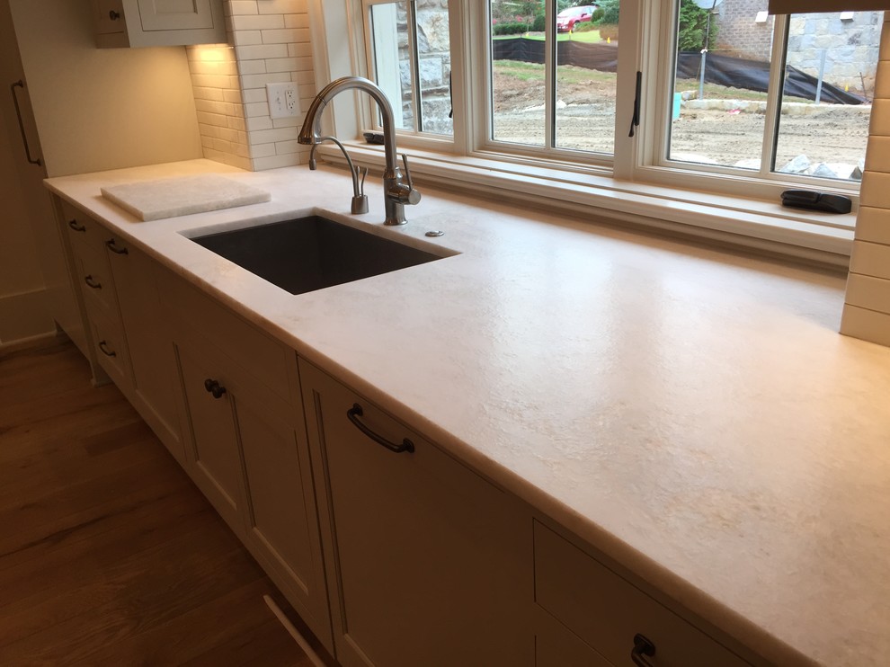 Lace White Leathered countertops - Transitional - Kitchen - Atlanta ...