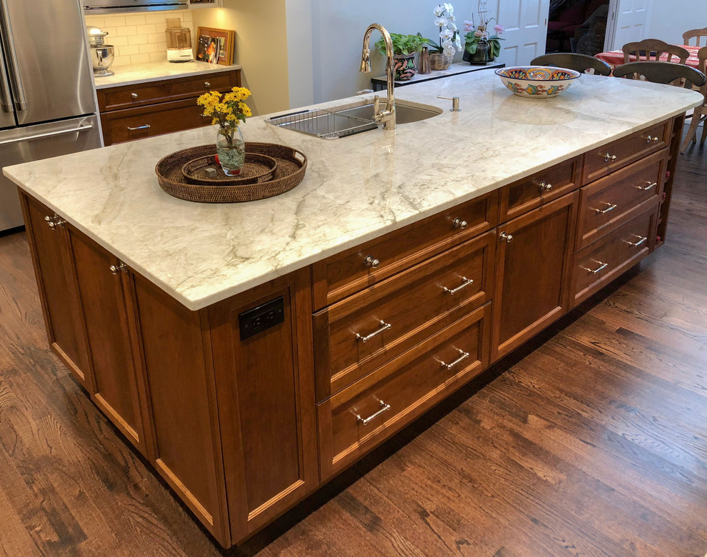 Large 10' ft Island offers storage, prep space and seating ...