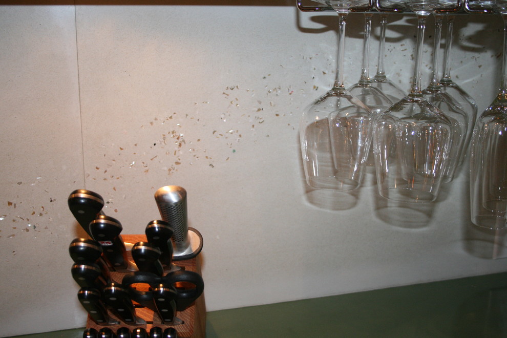 LARGE concrete tile backsplash with ribbon of mother-of-pearl. - Modern ...