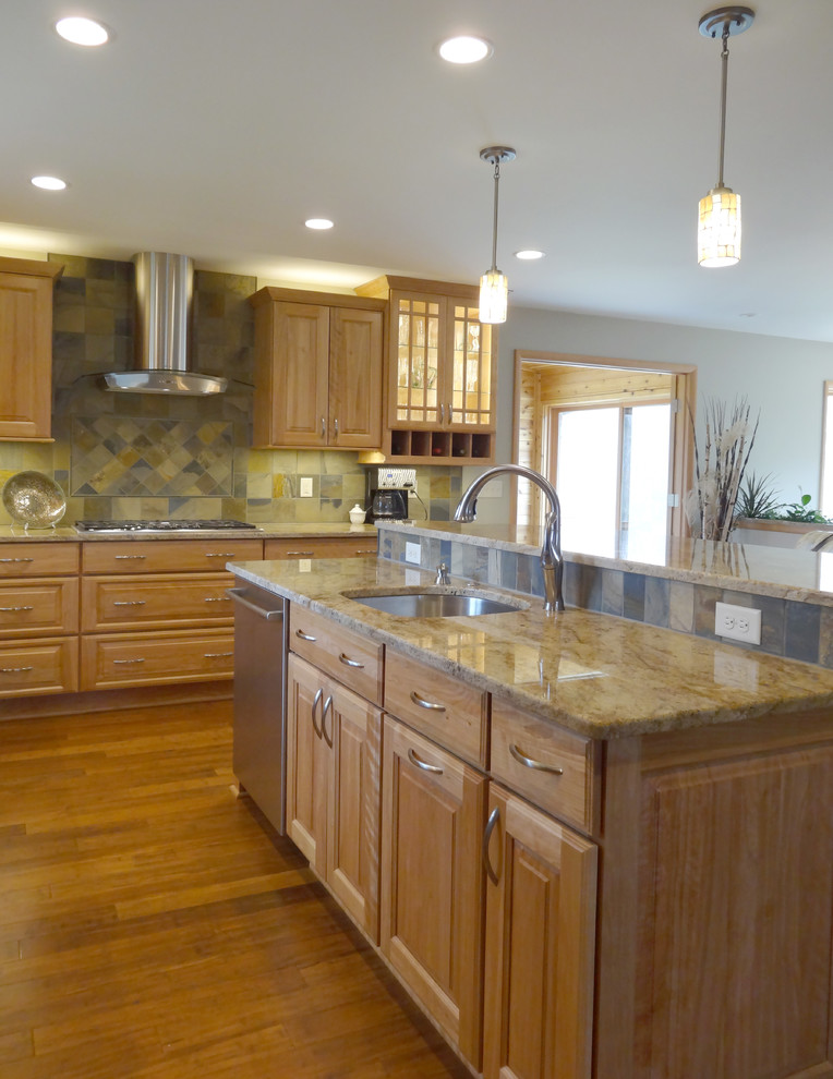 Large Island with Slate Backsplash - Traditional - Kitchen - Detroit ...
