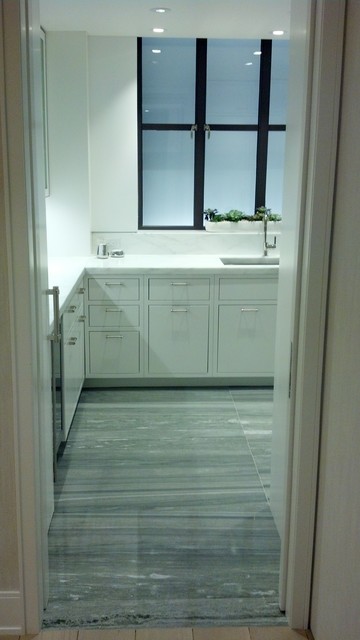 Large marble tile kitchen floor - Contemporary - Bathroom - New York ...