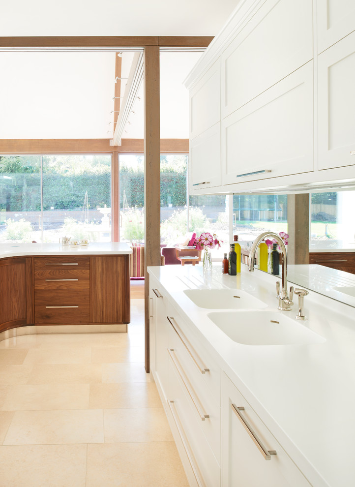 Large open plan White and Walnut - Contemporary - Kitchen - Kent - by ...